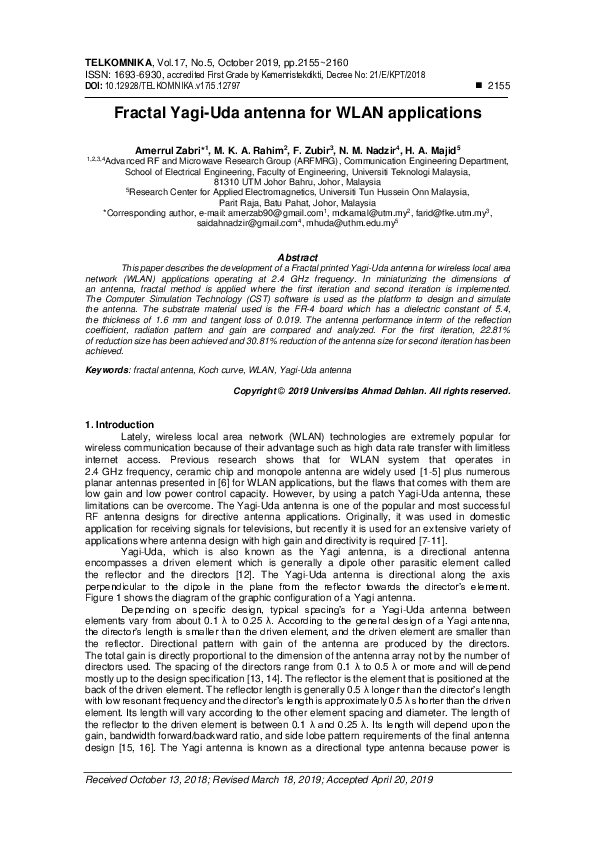 (PDF) Fractal Yagi-Uda antenna for WLAN applications