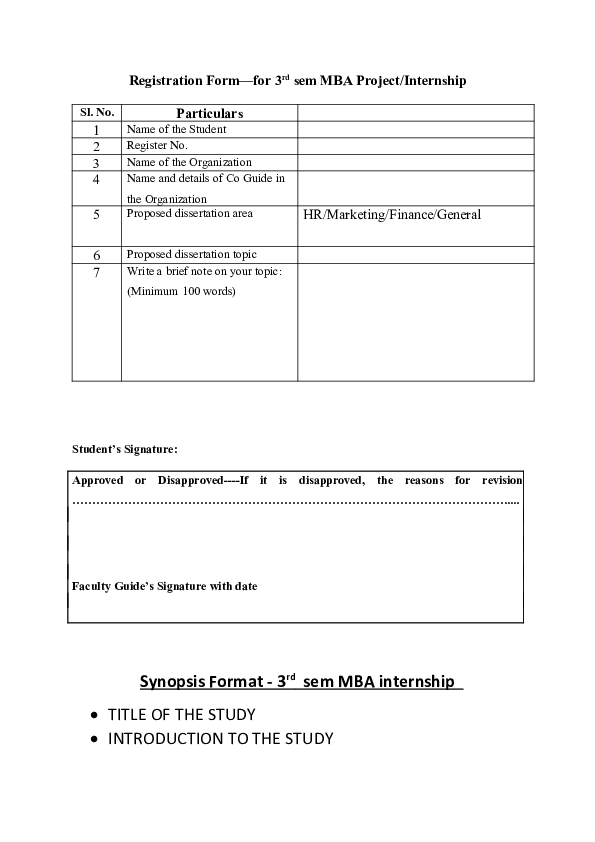 (DOC) Contents for writing a synopsis for a MBA project | mahesh kumar ...