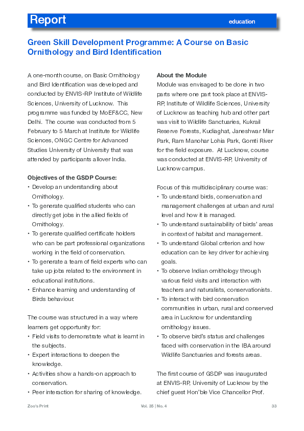 (PDF) Green Skill Development Programme: A Course on Basic Ornithology ...