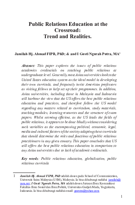 (PDF) Public Relations Education at the Crossroad