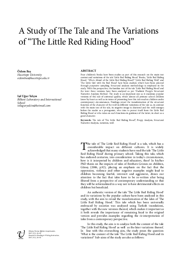 (PDF) A Study of The Tale and The Variations of "The Little Red Riding ...