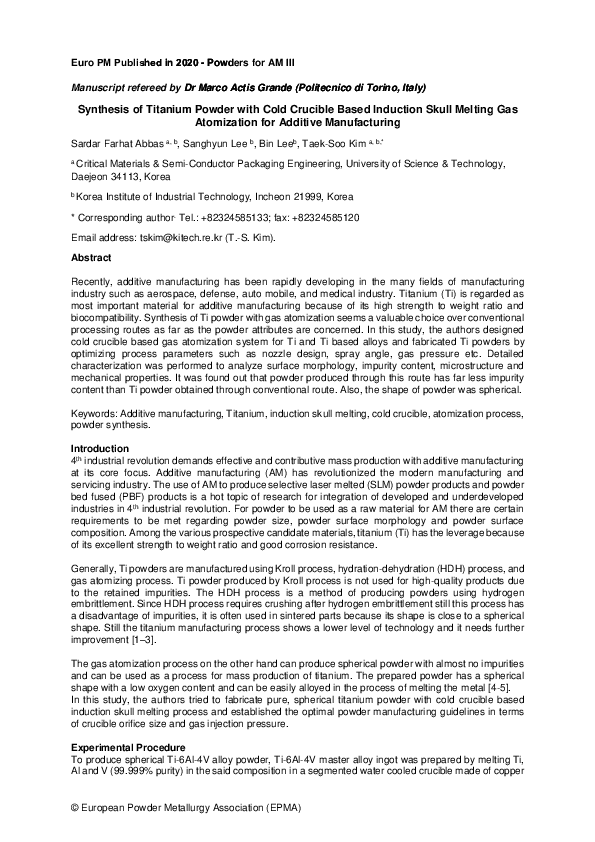 (PDF) Synthesis of Titanium Powder with Cold Crucible Based Induction ...