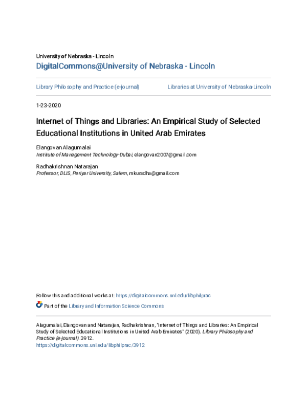 (PDF) Internet of Things and Libraries: An Empirical Study of Selected Internet of Things and ...