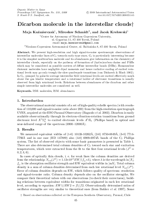 (PDF) Dicarbon molecule in the interstellar clouds