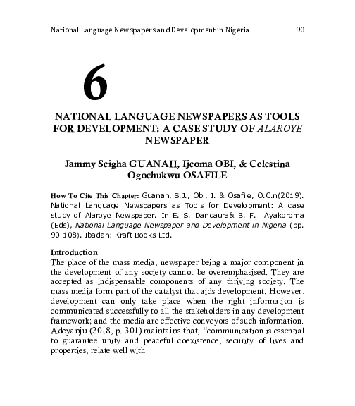 (PDF) NATIONAL LANGUAGE NEWSPAPERS AS TOOLS FOR DEVELOPMENT A CASE ...