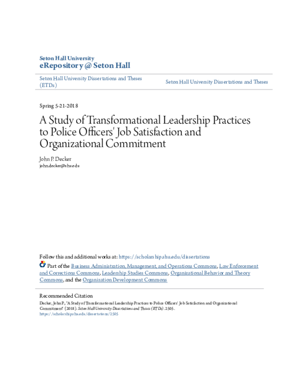 (PDF) A Study of Transformational Leadership Practices to Police ...