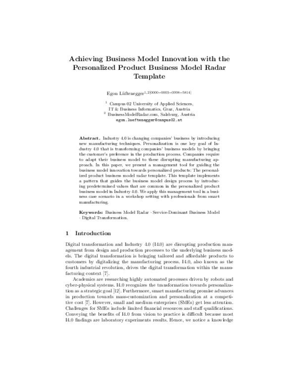 (PDF) Achieving Business Model Innovation with the Personalized Product ...