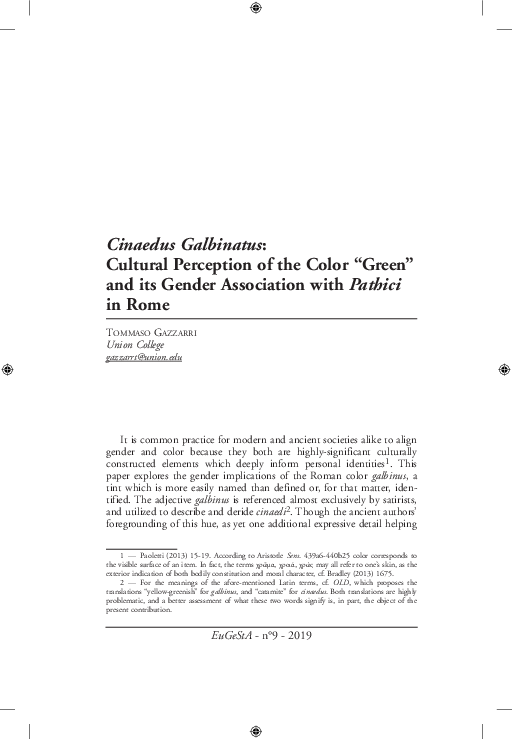 (PDF) Cinaedus Galbinatus: Cultural Perception of the Color "Green" and ...