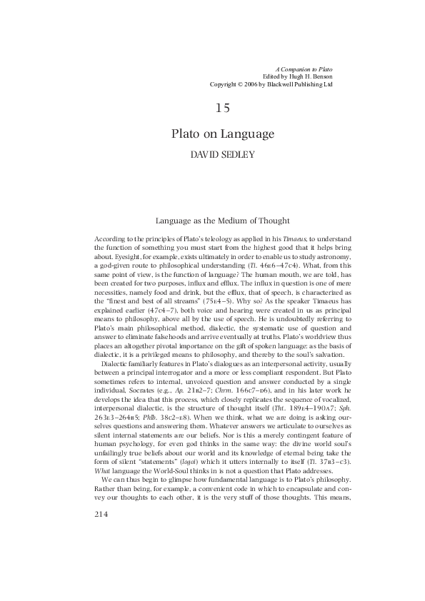 (PDF) Plato on language