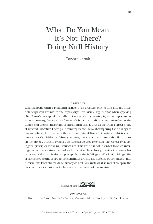 (PDF) What Do You Mean It's Not There? Doing Null History