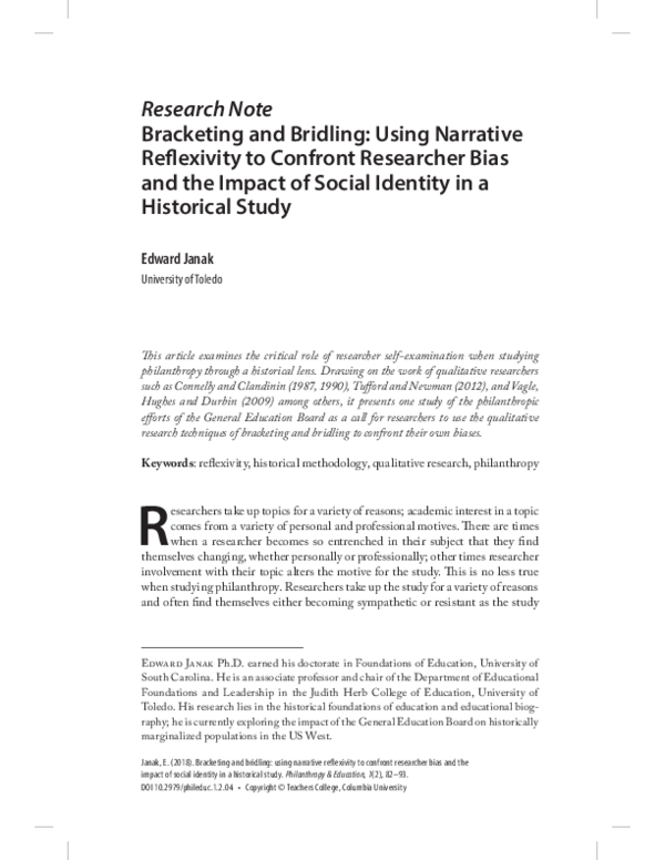 (PDF) Research Note Bracketing and Bridling: Using Narrative ...