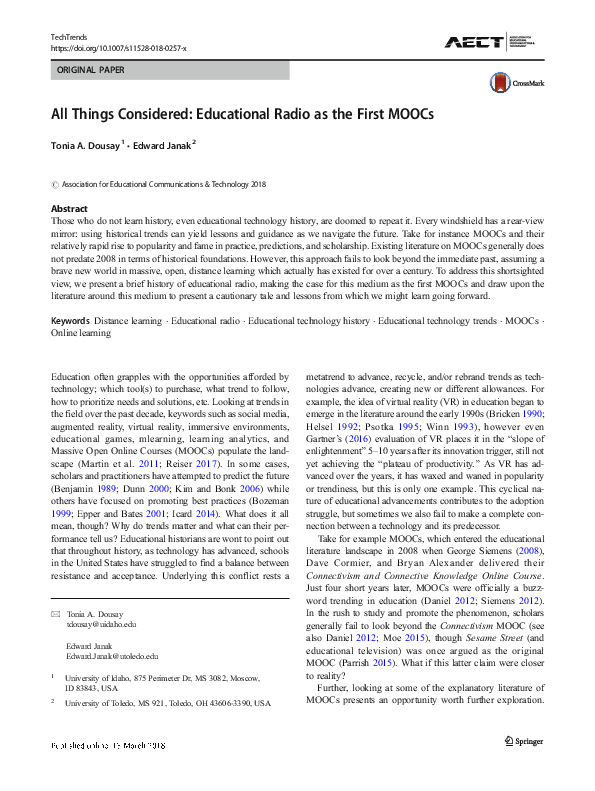 (PDF) All Things Considered: Educational Radio as the First MOOCs