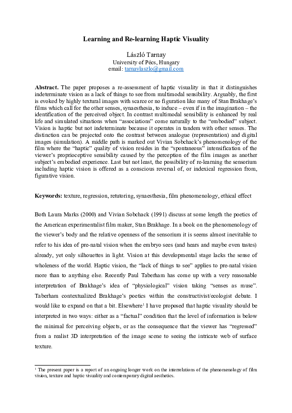 (DOC) Learning and Re-learning Haptic Visuality