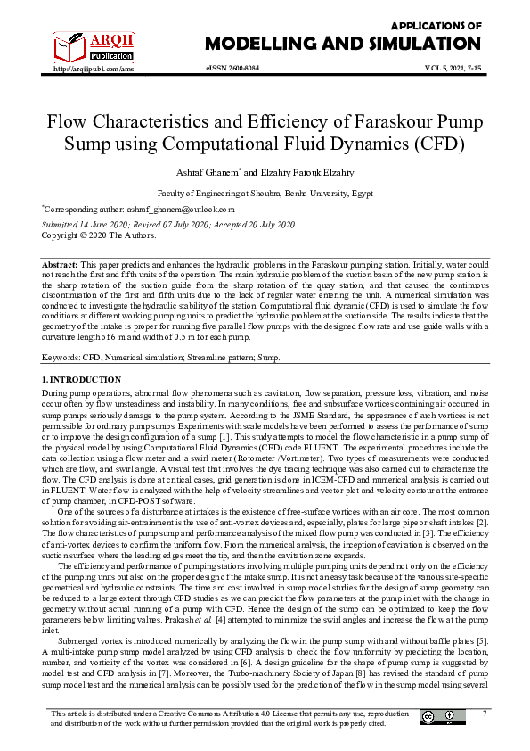 (PDF) MODELLING AND SIMULATION Flow Characteristics and Efficiency of Faraskour Pump Sump using ...