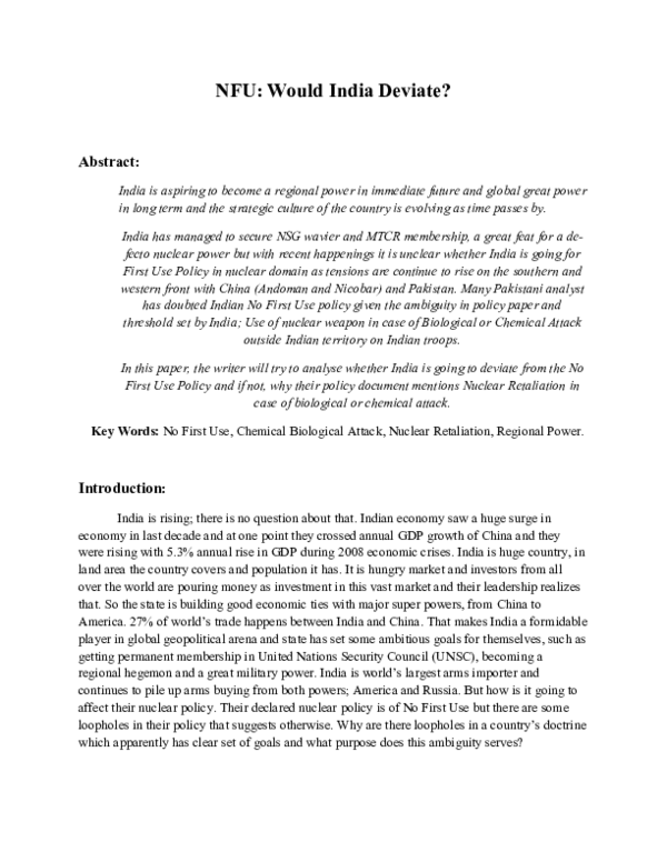 (DOC) No First Use Policy: Would India Deviate From Its Long-Standing ...