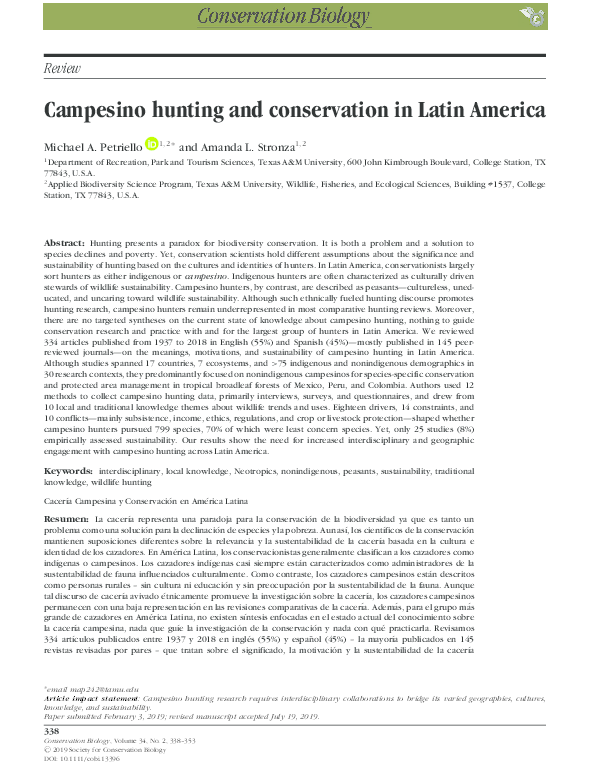 (PDF) Campesino hunting and conservation in Latin America