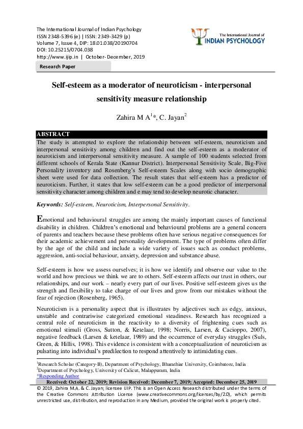 (PDF) Self-esteem as a moderator of neuroticism -interpersonal ...