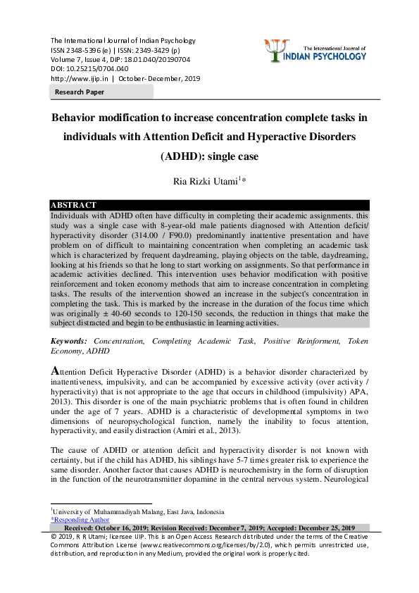(PDF) Behavior modification to increase concentration complete tasks in ...