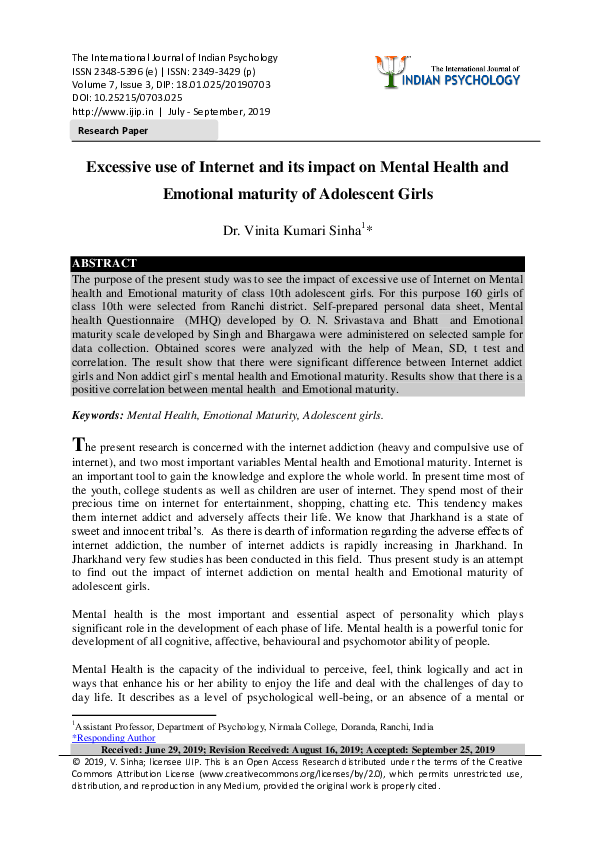(PDF) Excessive use of Internet and its impact on Mental Health and ...