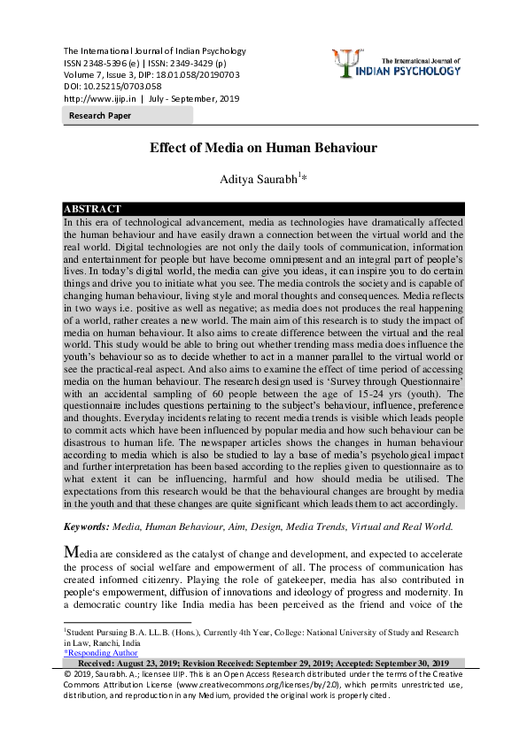 (PDF) Effect of Media on Human Behaviour