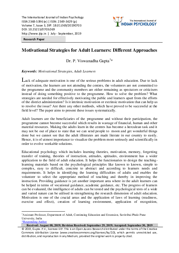 (PDF) Motivational Strategies for Adult Learners: Different Approaches ...