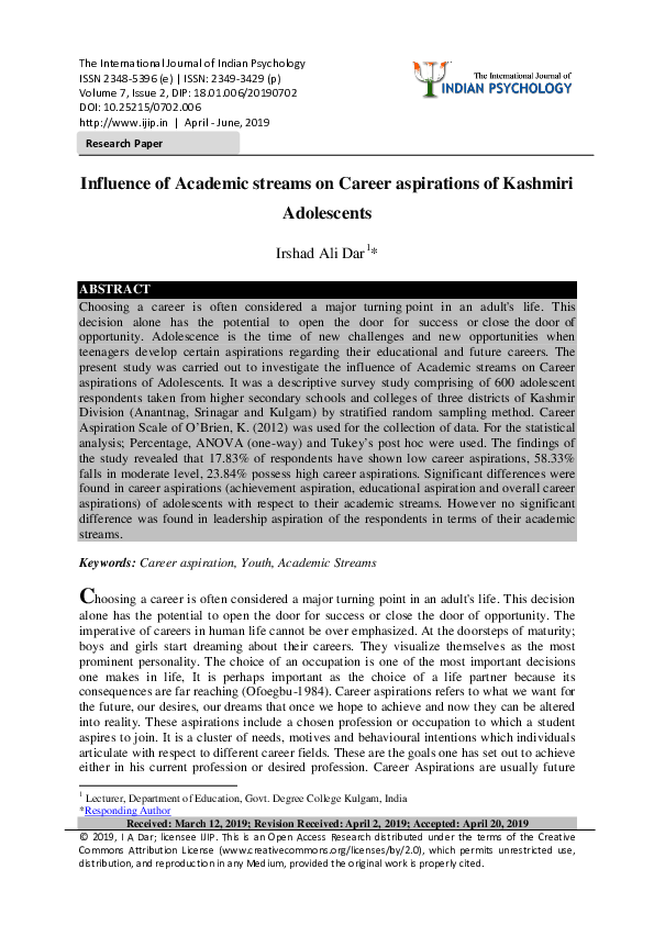 (PDF) Influence of Academic streams on Career aspirations of Kashmiri ...