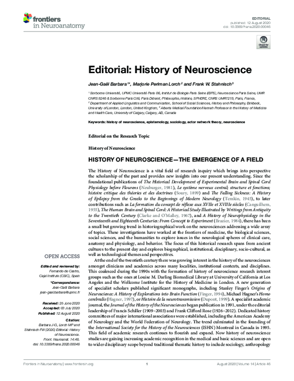 (PDF) Editorial: History of Neuroscience