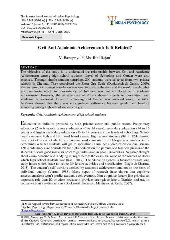 (PDF) Grit And Academic Achievement: Is It Related