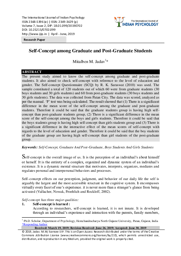 (PDF) Self-Concept among Graduate and Post-Graduate Students