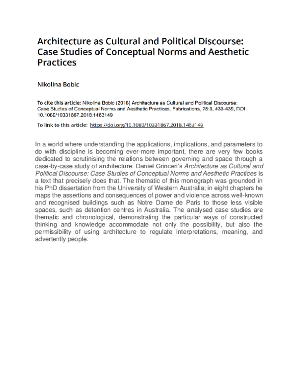 (PDF) Architecture as Cultural and Political Discourse: Case Studies of ...