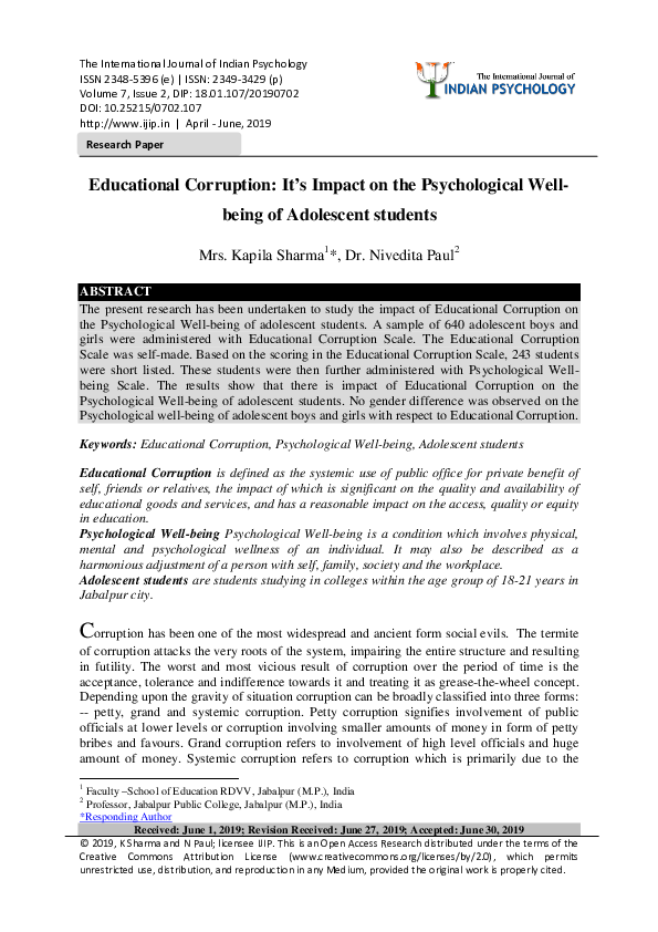 (PDF) Educational Corruption: It's Impact on the Psychological Well ...