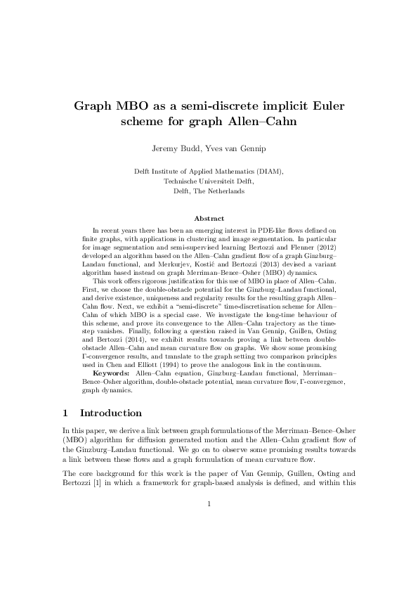 Pdf Graph Mbo As A Semi Discrete Implicit Euler Scheme For Graph Allen Cahn