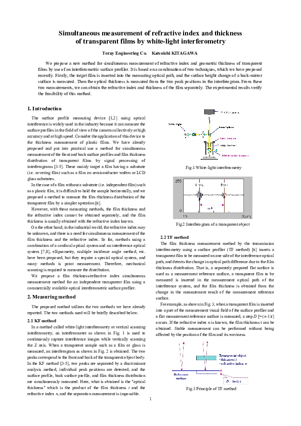 Pdf Simultaneous Measurement Of Refractive Index And Thickness Of