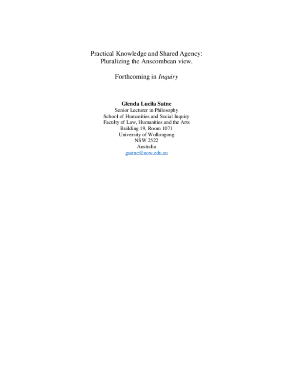 (PDF) Practical Knowledge and Shared Agency: Pluralizing the Anscombean ...