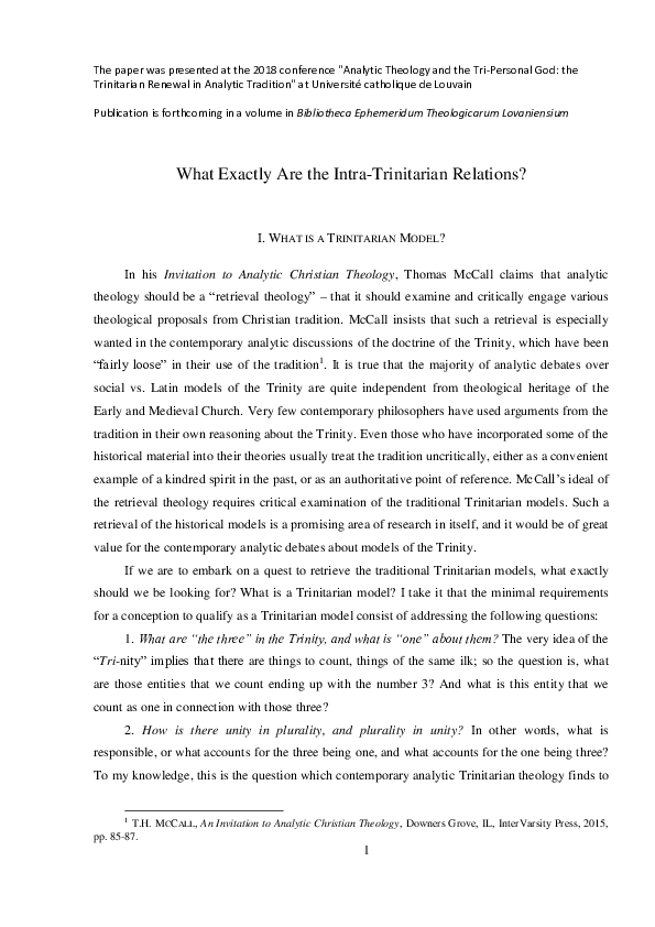 (PDF) What Exactly Are the Intra-Trinitarian Relations?