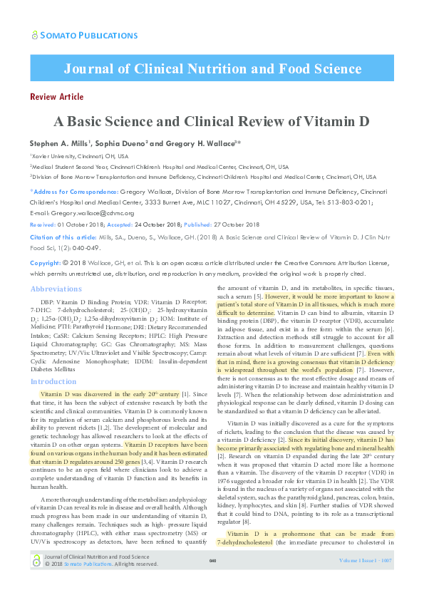 (PDF) A Basic Science and Clinical Review of Vitamin D