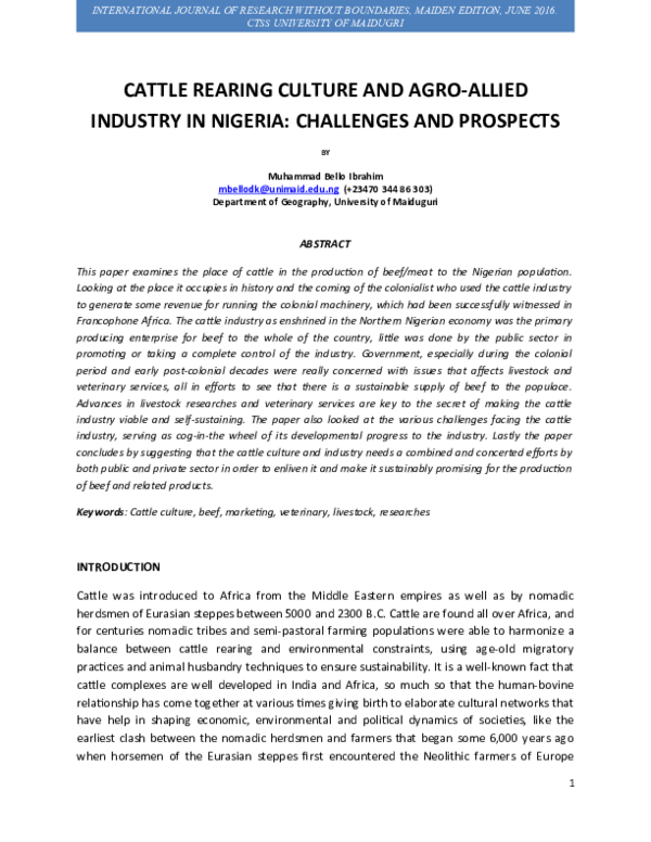 (DOC) CATTLE REARING CULTURE AND AGRO- ALLIED INDUSTRY IN NIGERIA ...