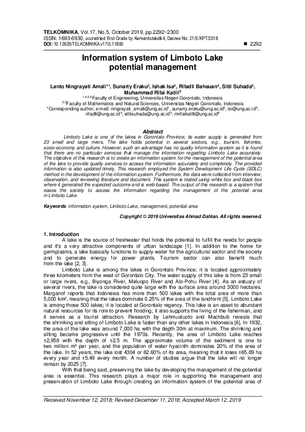 (PDF) Information system of Limboto Lake potential management