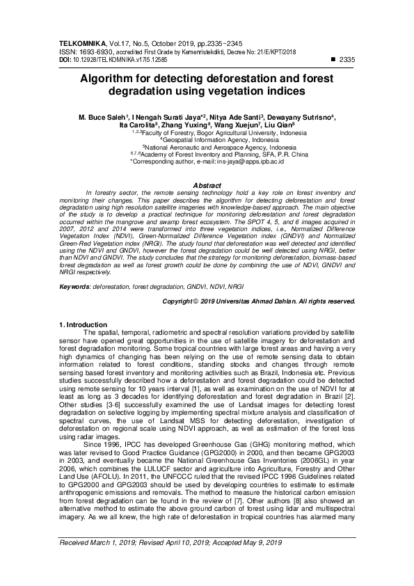 Pdf Algorithm For Detecting Deforestation And Forest Degradation