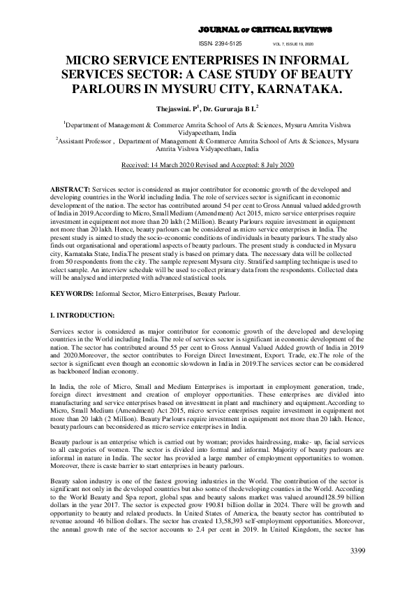 (PDF) MICRO SERVICE ENTERPRISES IN INFORMAL SERVICES SECTOR: A CASE ...