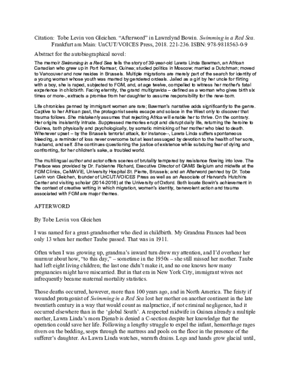 (DOC) Tobe Levin von Gleichen FGM in Lawrelynd Bowin Swimming in a Red Sea