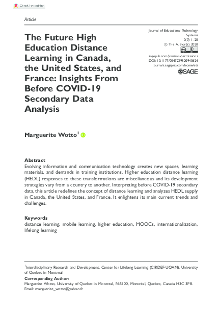 (PDF) The Future High Education Distance Learning in Canada, the United ...