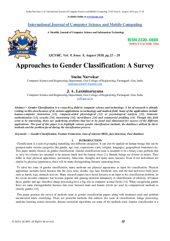 (PDF) Approaches to Gender Classification: A Survey﻿
