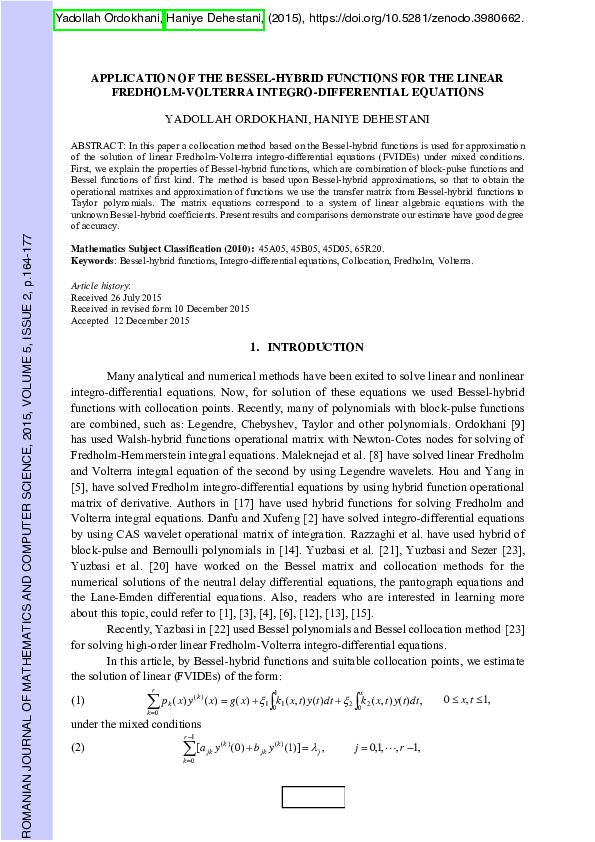 Pdf Application Of The Bessel Hybrid Functions For The Linear