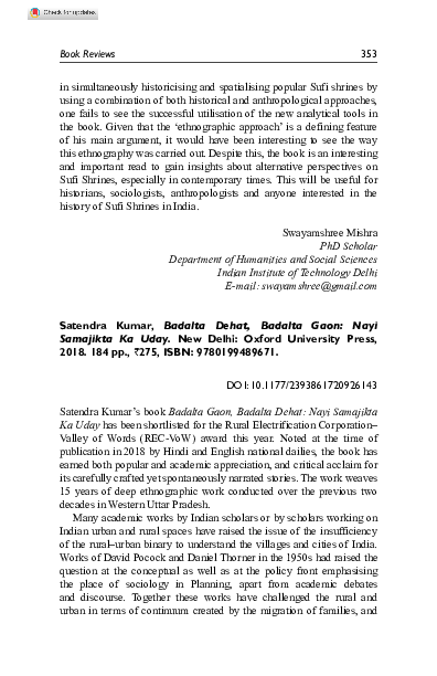 (PDF) Satendra Kumar, Badalta Dehat, Badalta Gaon: Nayi Samajikta Ka Uday by Sidana, Eveleen Kaur