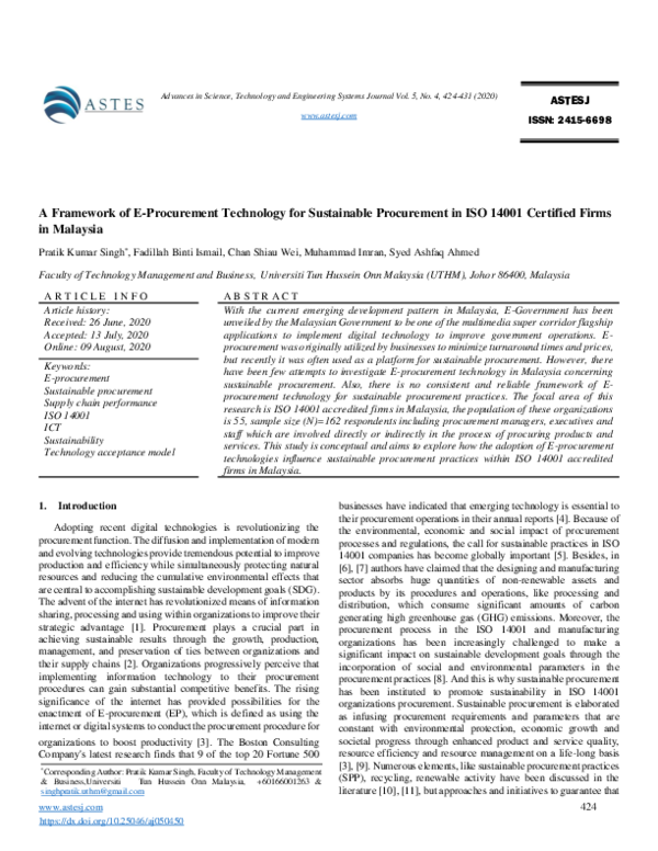 (PDF) A Framework of E-Procurement Technology for Sustainable ...