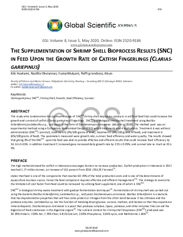 (PDF) The Supplementation of Shrimp Shell Bioprocess Result (SNC) in ...