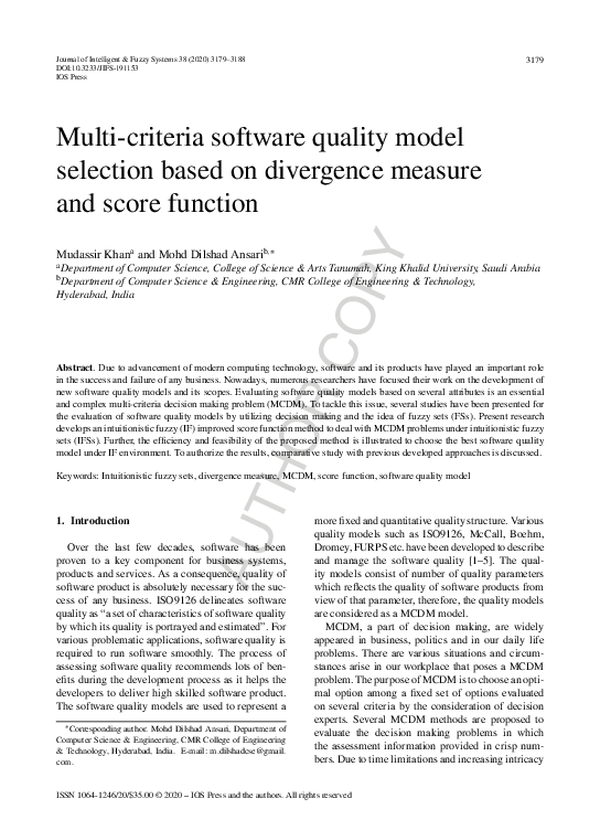 (PDF) Multi-criteria software quality model selection based on ...