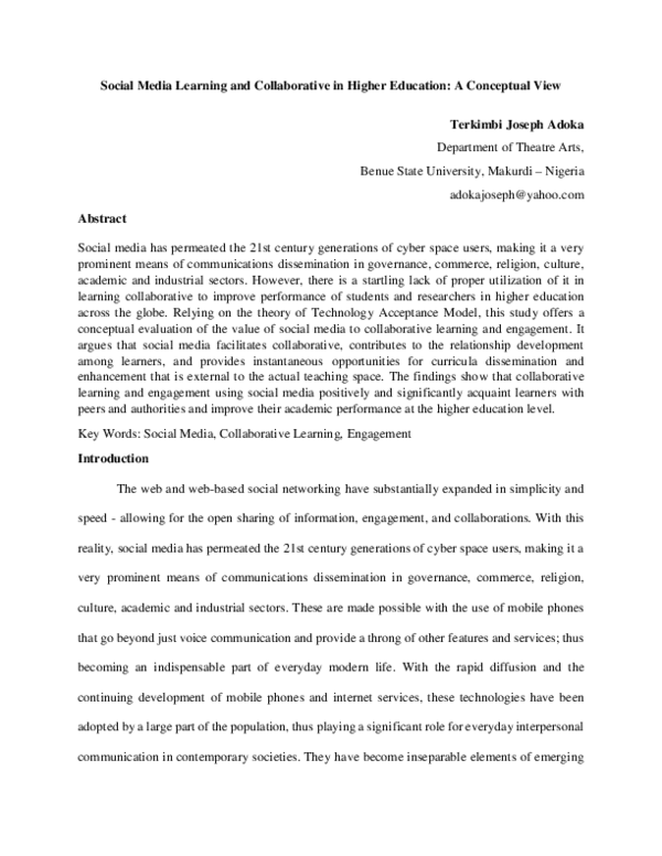 (PDF) Social Media Learning and Collaborative in Higher Education: A ...