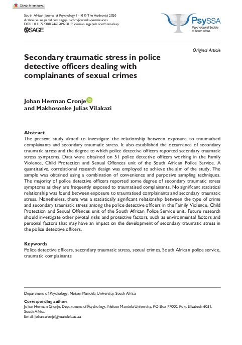 (PDF) Secondary traumatic stress in police detective officers dealing ...